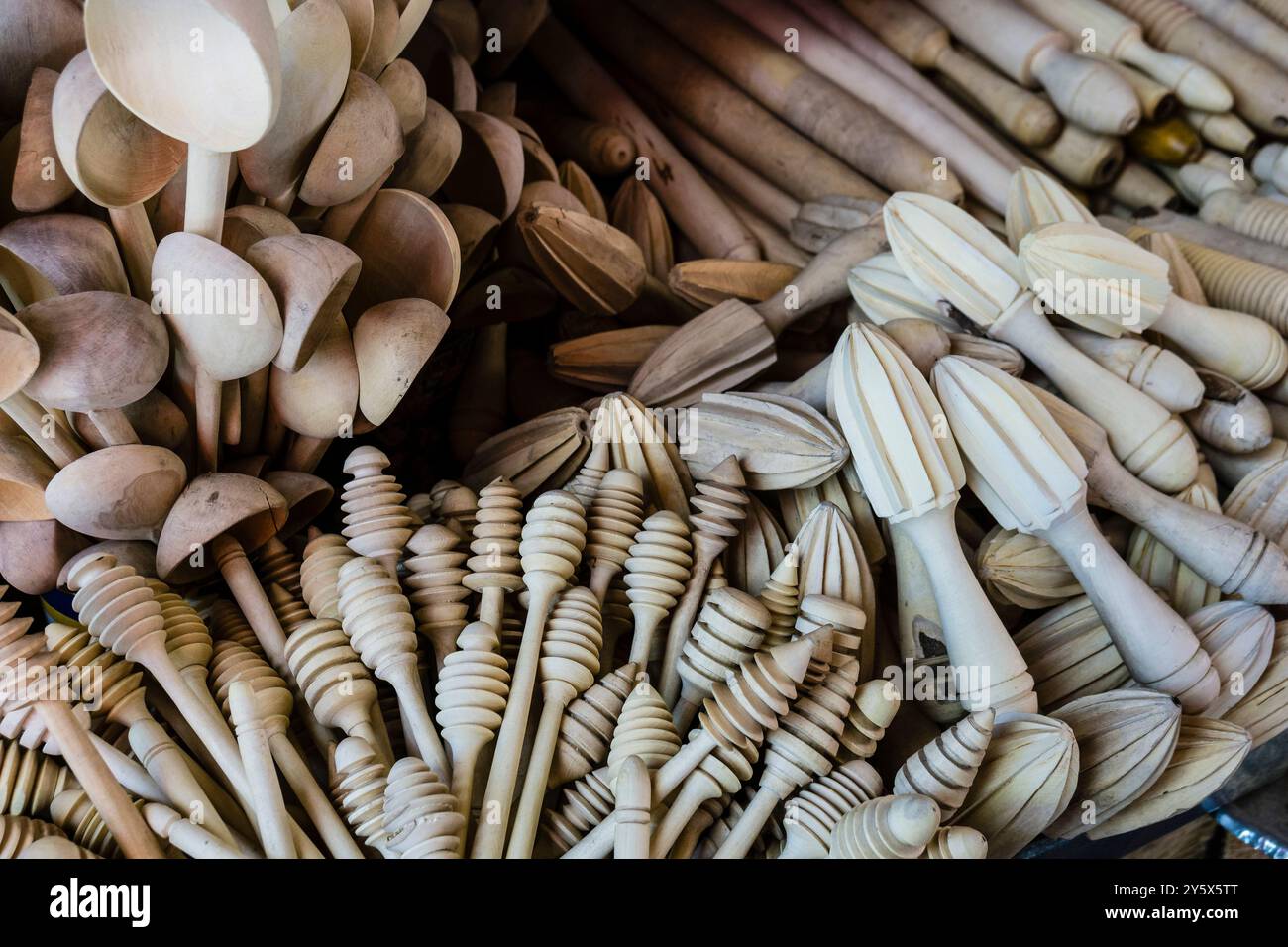 wooden cooking utensils, souk of Marrakech, Morocco, north of Africa ...