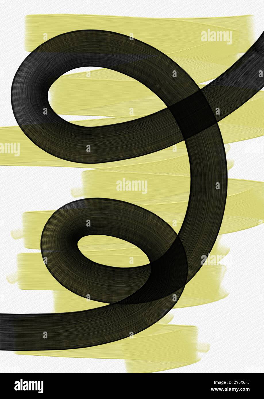 Abstract art featuring black ribbon-like lines swirling against a ...