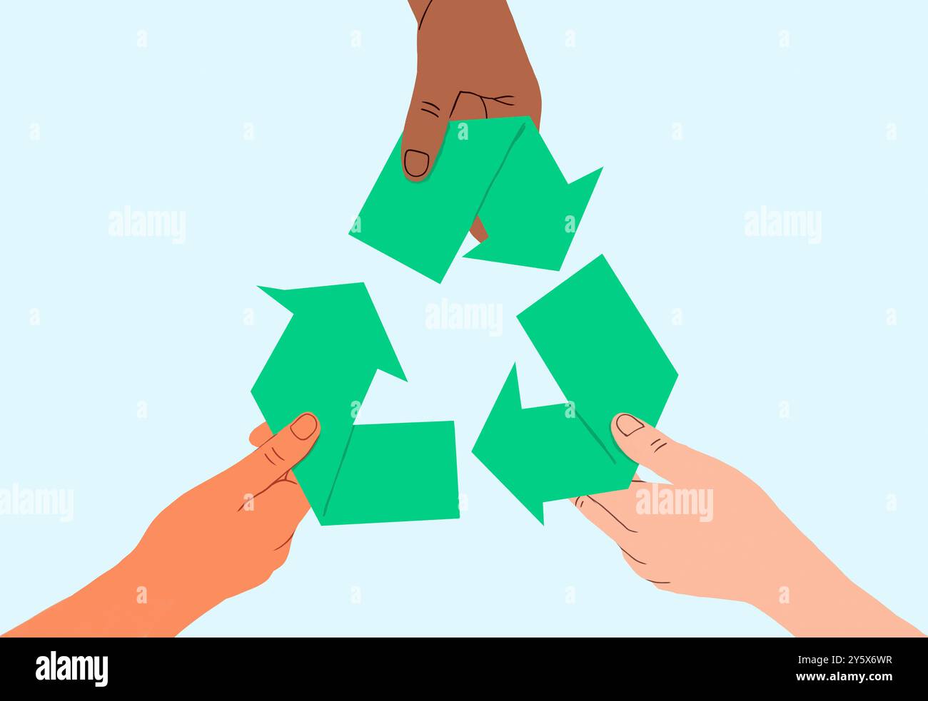 Hands holding the recycling symbol to promote environmental ...