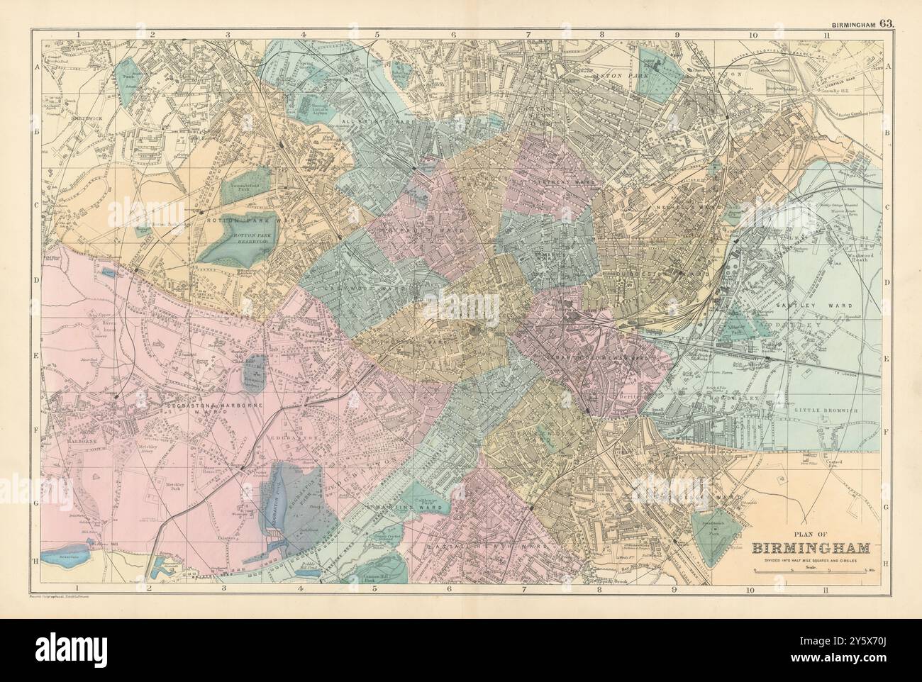 BIRMINGHAM Aston Edgbaston Bordesley town city plan GW BACON 1895 old ...