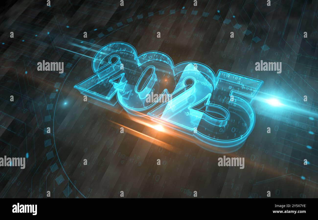 2025 year symbol digital concept. Network, cyber technology sign and ...