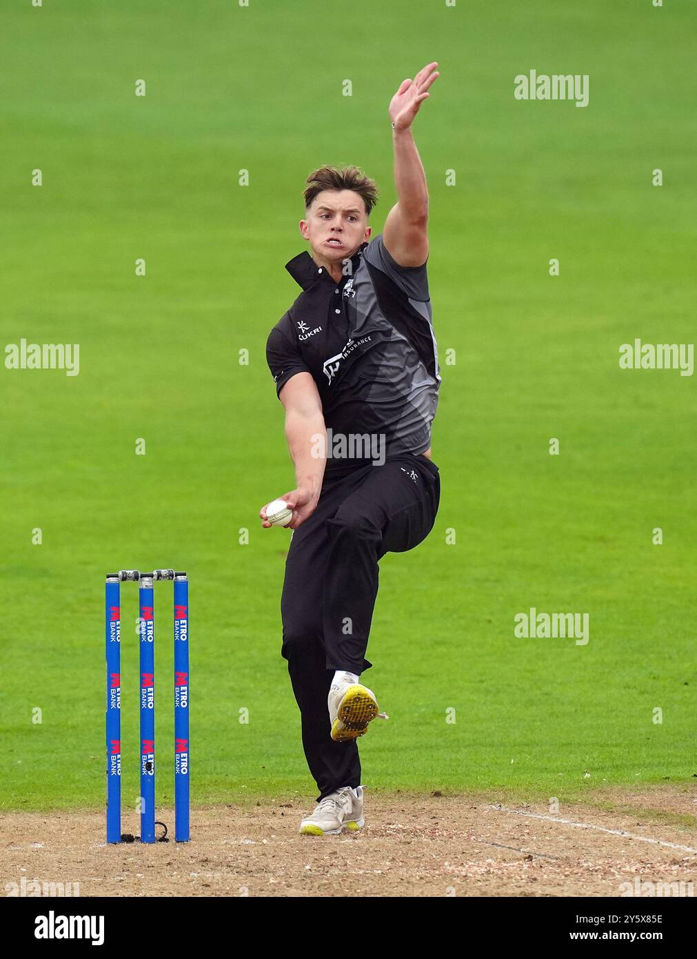 Somerset's George Thomas bowling during the Metro Bank One Day Cup ...