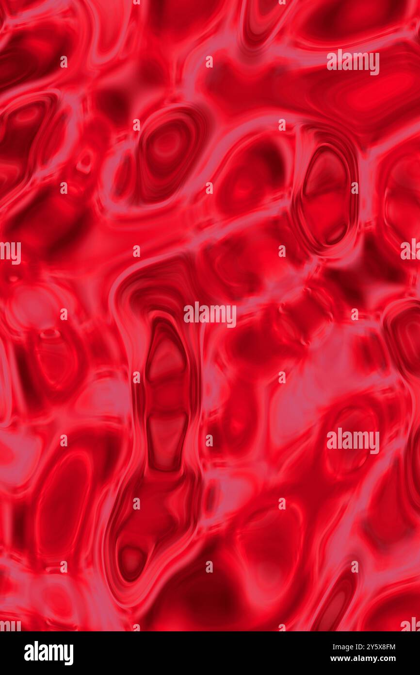 Abstract red liquid pattern with light reflections creating a visually ...