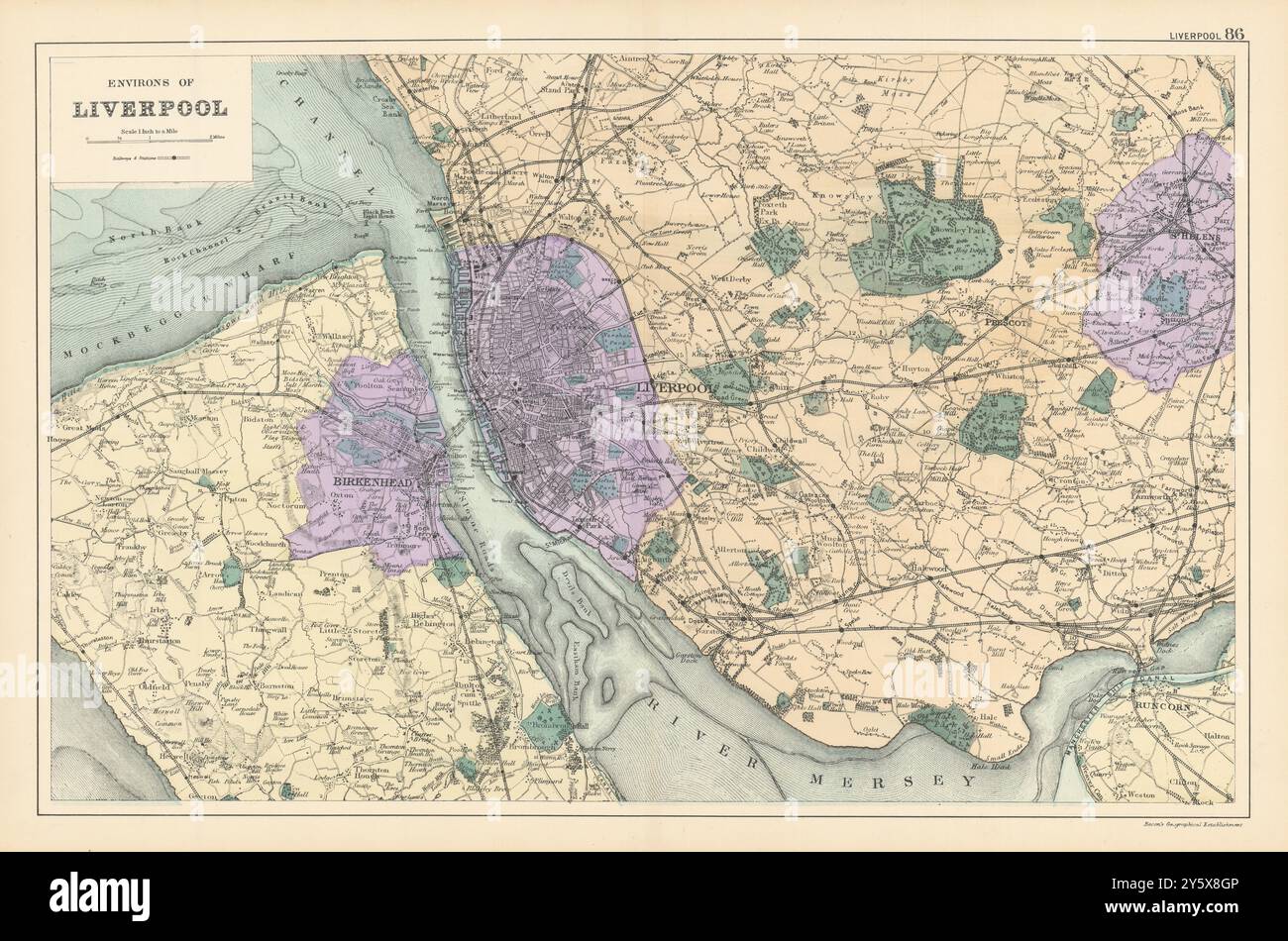 MERSEYSIDE Liverpool Birkenhead Wirral St Helens Knowsley antique map ...