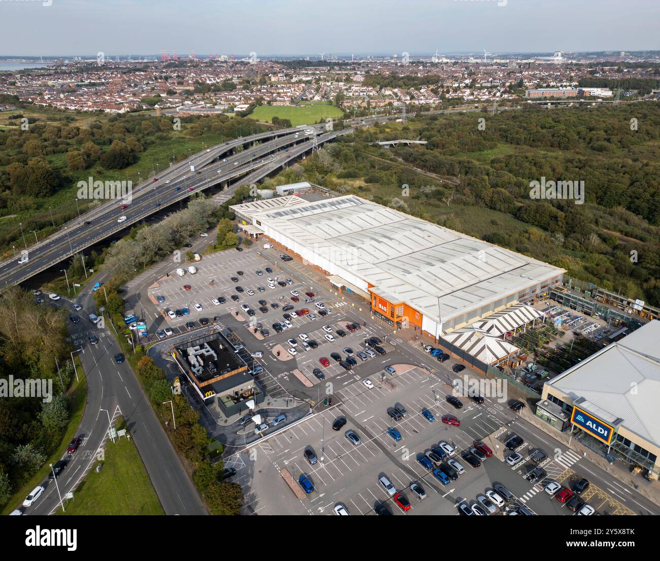 Aerial view of BandQ superstore JunctionOne retail Park, Bidston Moss ...