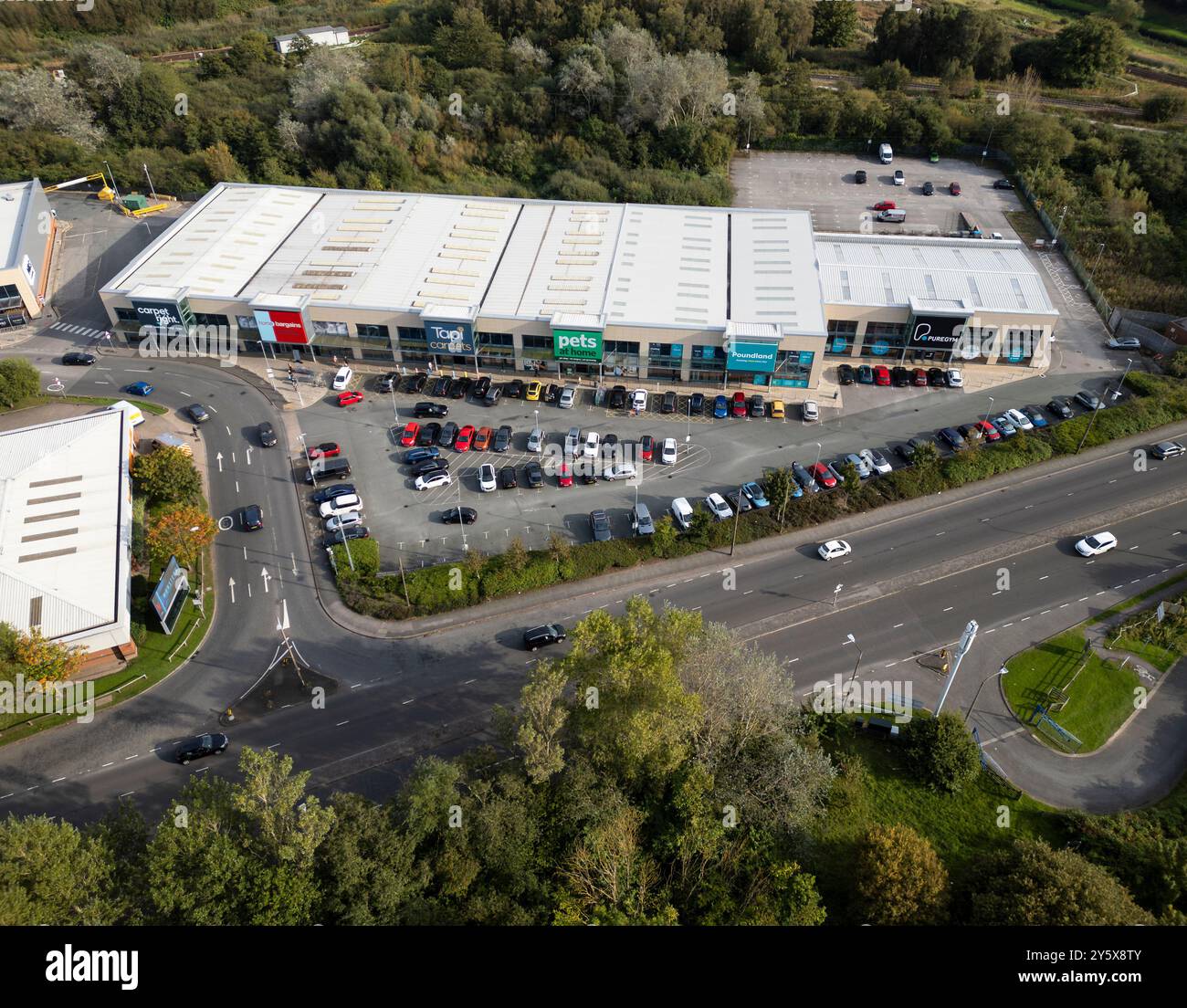 Aerial view of JunctionOne retail Park at Bidston Moss, Wallasey ...