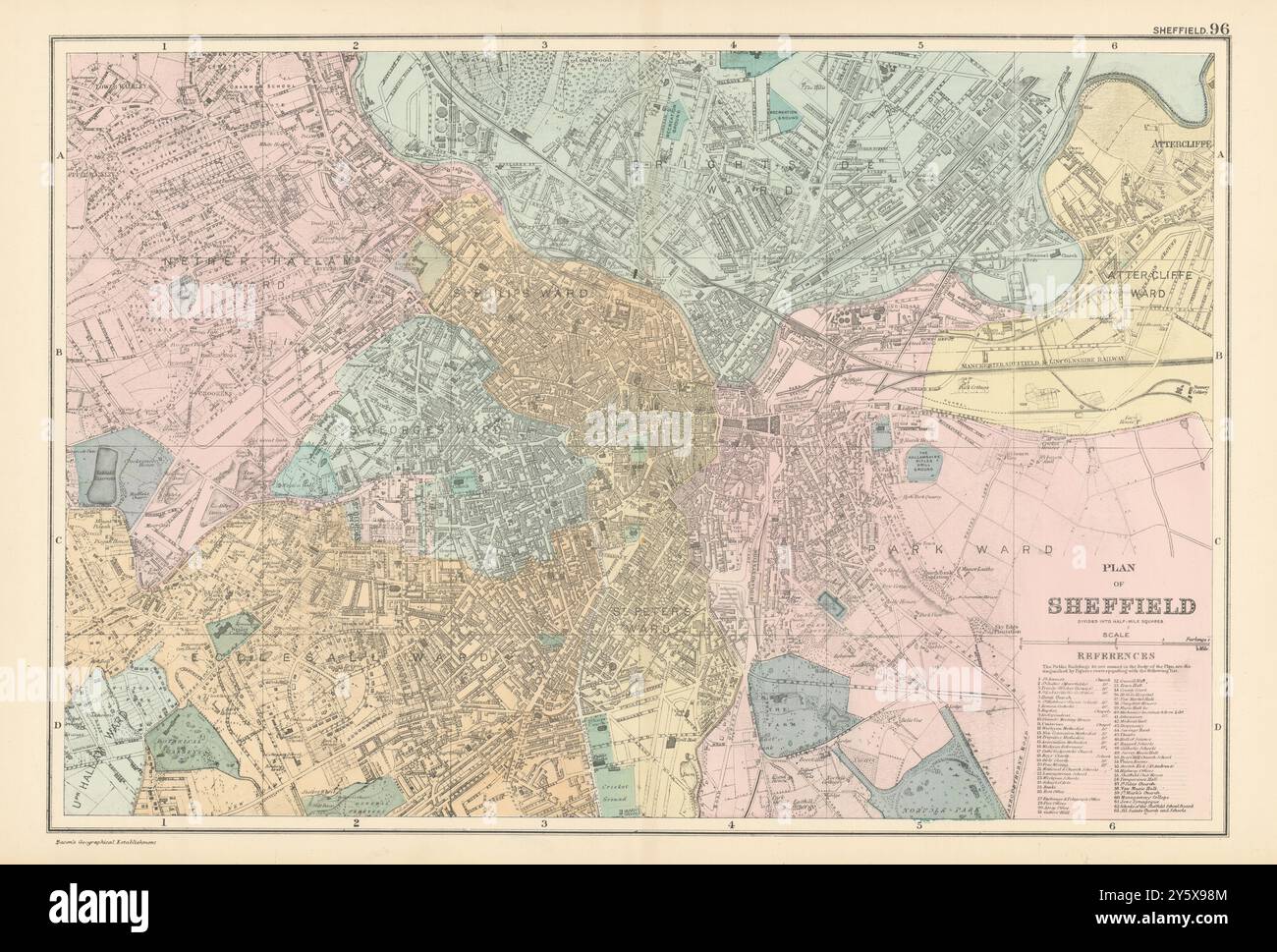 SHEFFIELD town city plan Attercliffe Ecclesall Brightside Hallam. BACON ...