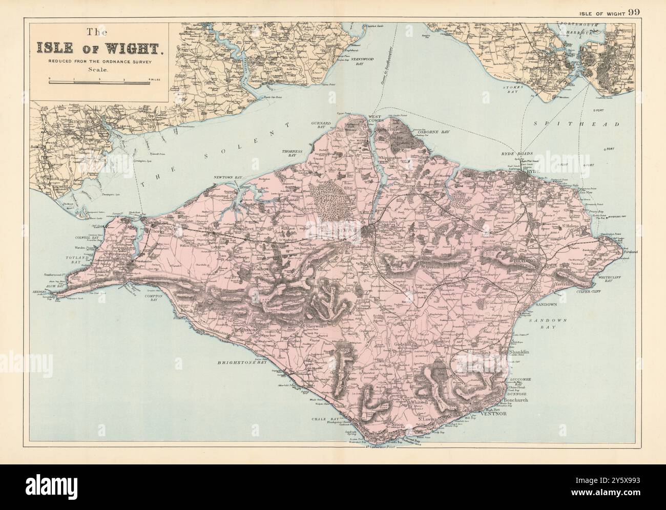 ISLE OF WIGHT antique map by GW BACON antique map by GW BACON 1895 old ...
