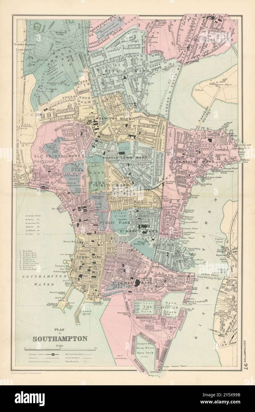 SOUTHAMPTON Bargate Bevois Portswood antique town city plan by GW BACON ...