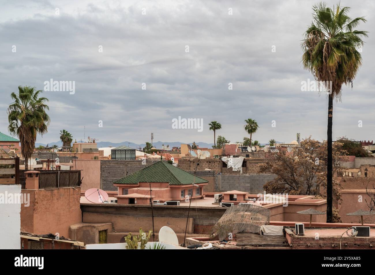View of the roofs of the Medina in Marrakech, Morocco. Lots of ...