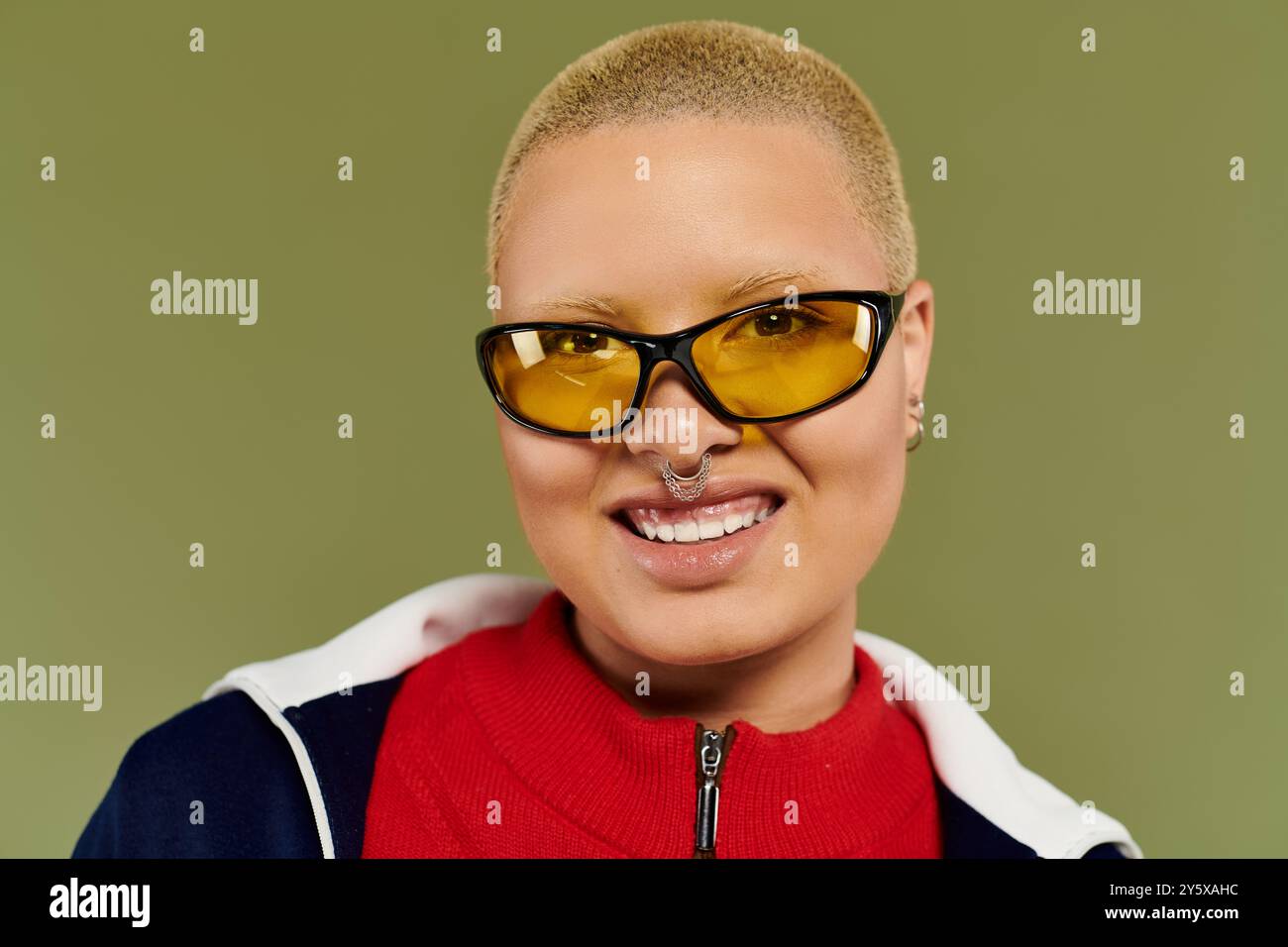 The young woman captures attention with her vibrant attire and ...