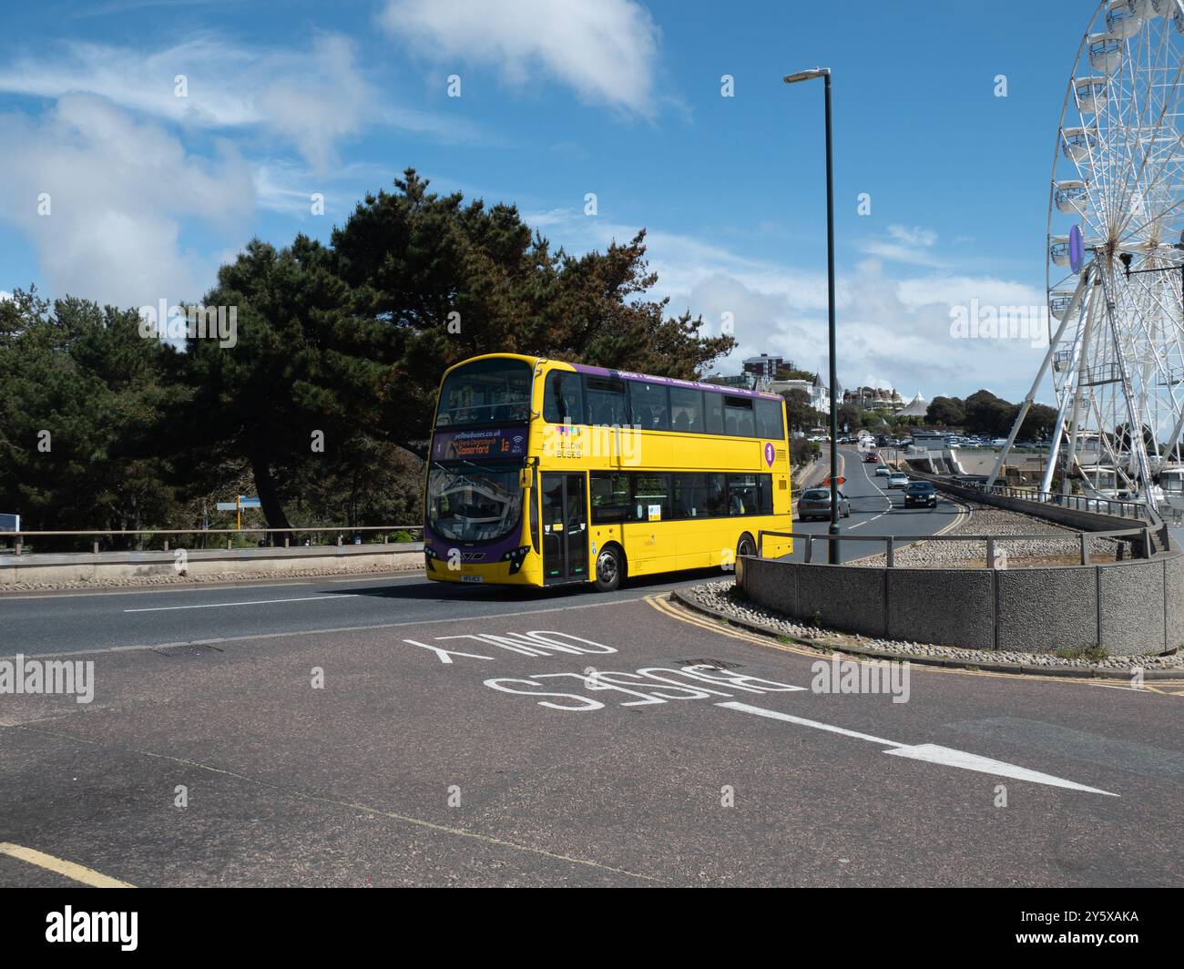 Yellow buses double deck bus in Bournemouth Stock Photo - Alamy