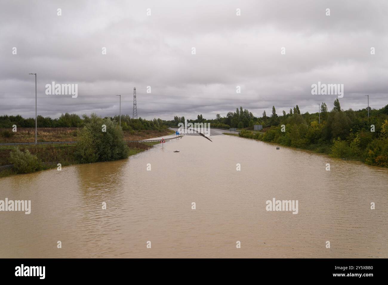 Flood water on the A421 in Marston Moretaine, Bedfordshire. Parts of ...
