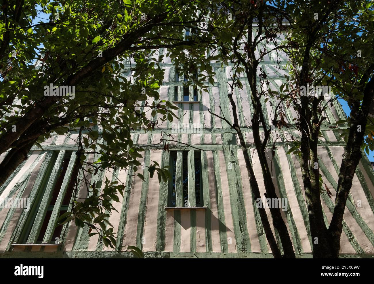 Well preserved, colourful, medieval half timbered buildings on ...