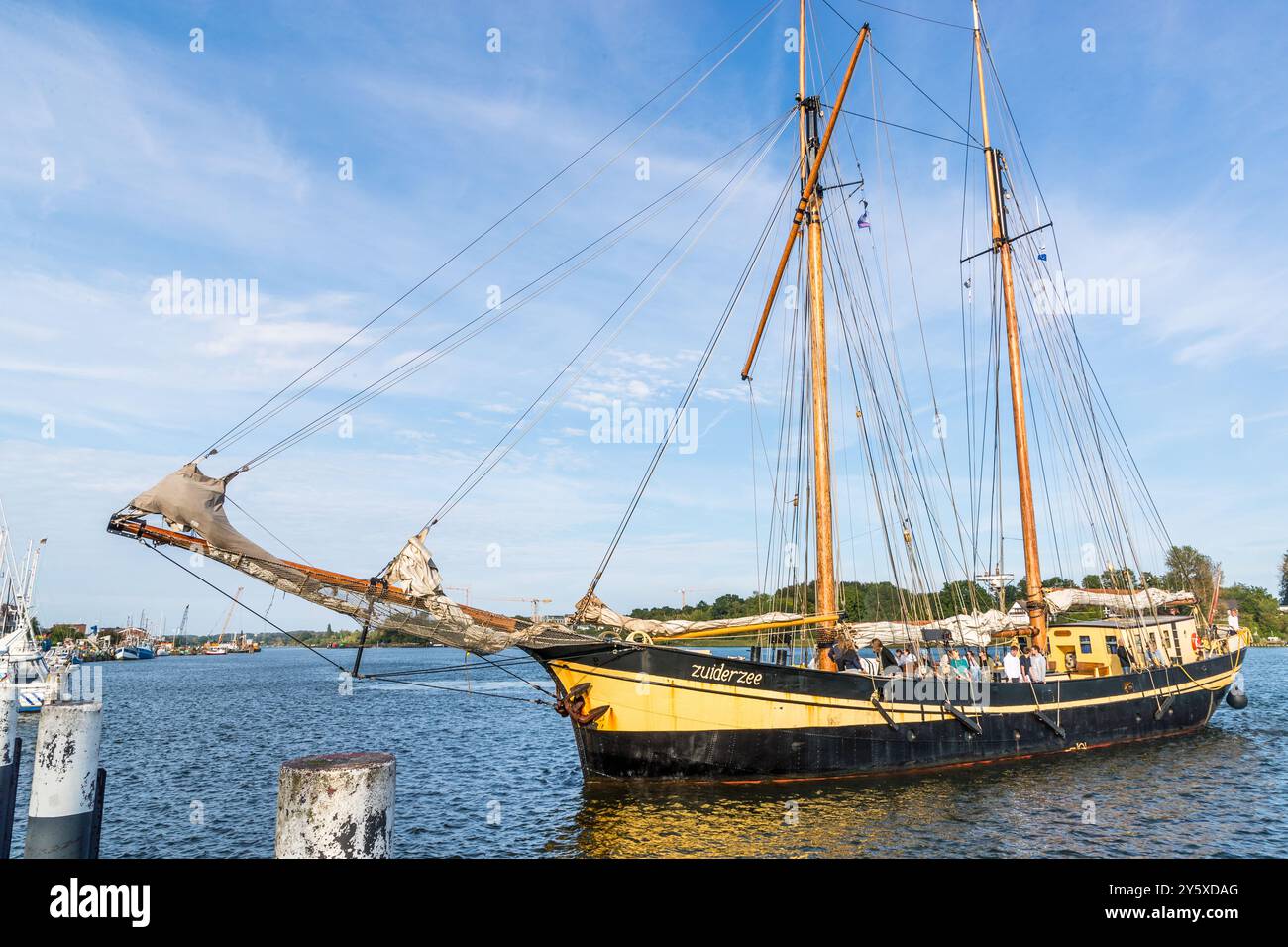 Sailing training ship entering the port of Kappeln on the Schlei. The ...