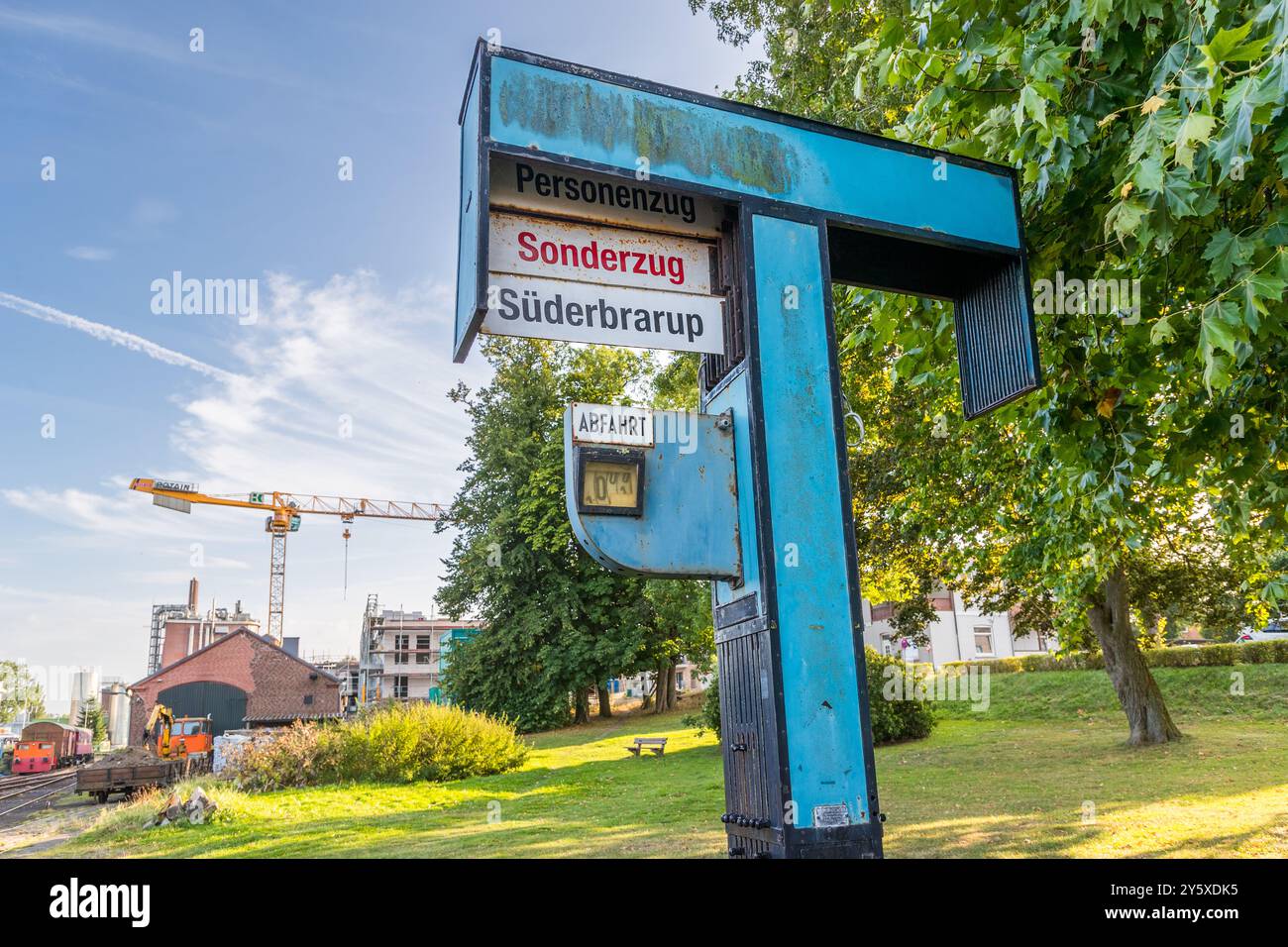 Old station sign with train display in Kappeln an der Schlei. Museum ...