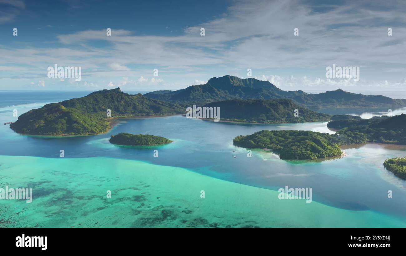 Aerial view tropical landscape green islands archipelago coral barrier ...