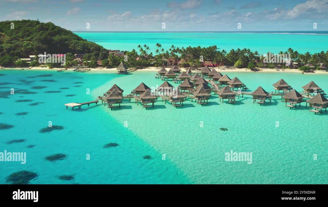 Aerial view luxurious overwater bungalows hi-res stock photography and ...