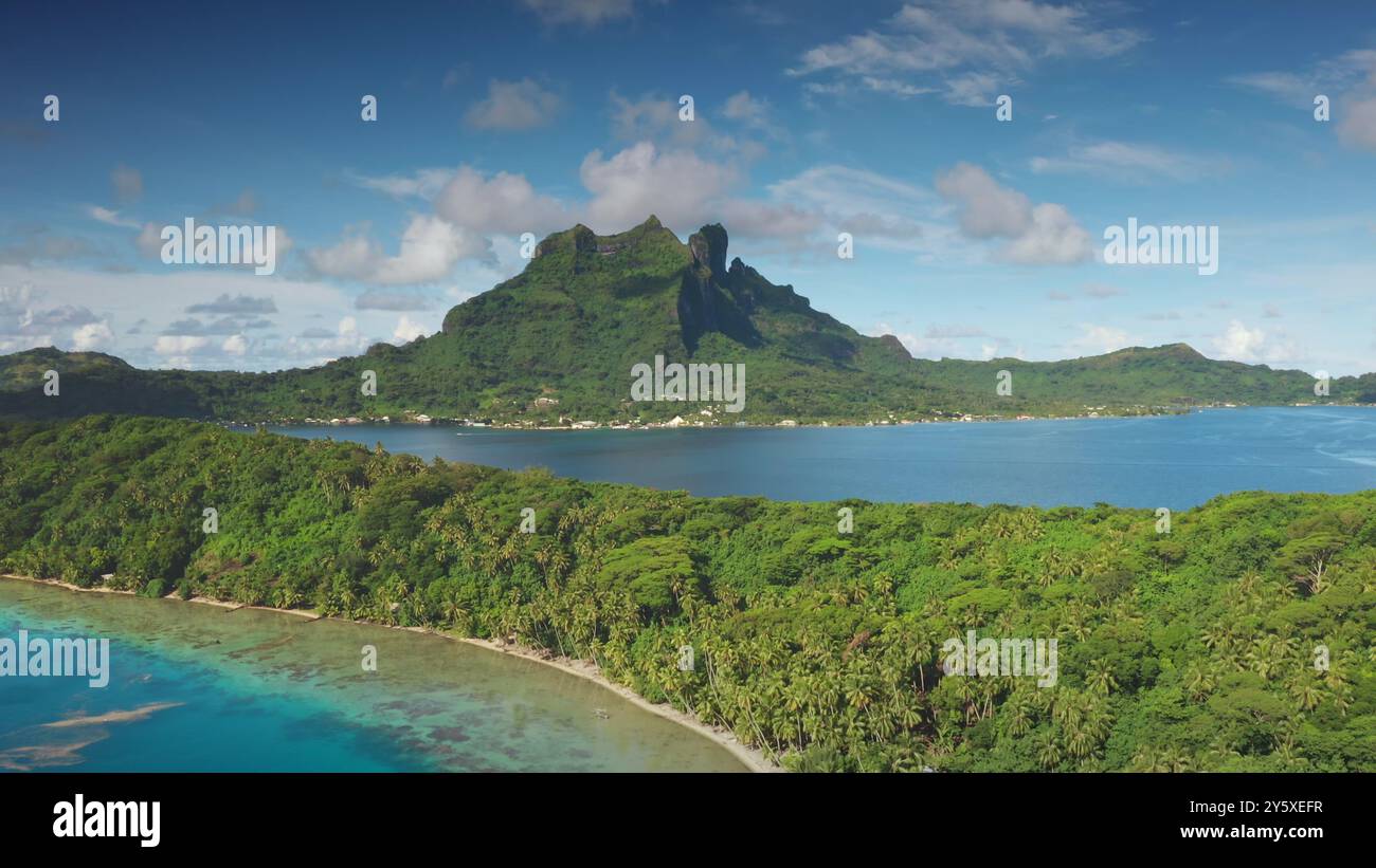 Drone capturing beauty of tropical Bora Bora island with turquoise ...