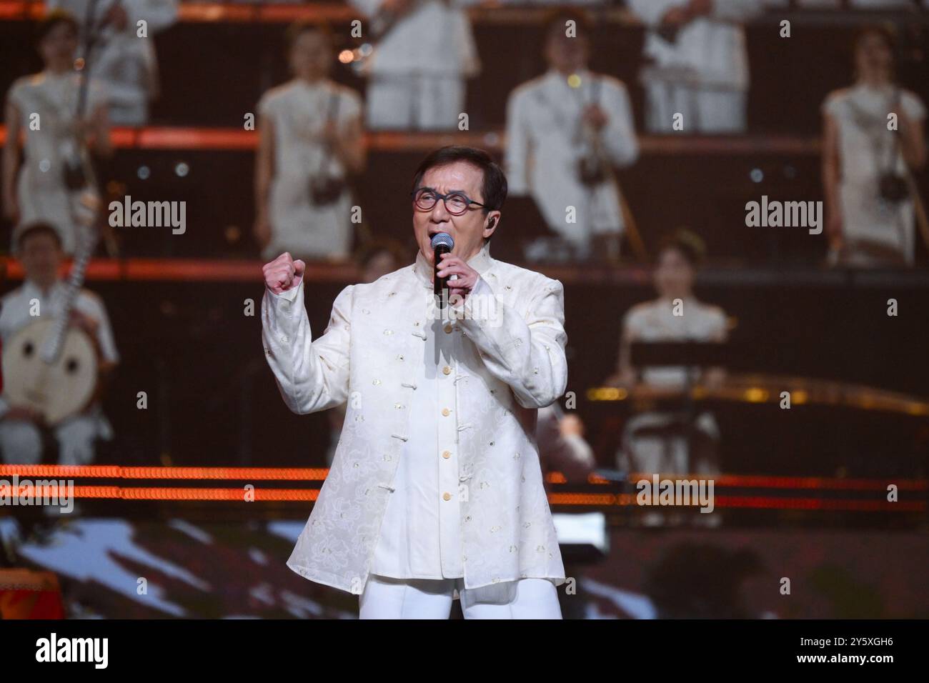 Macao, China. 22nd Sep, 2024. Jackie Chan performs during the Greater Bay Area Film Concert 2024 ...