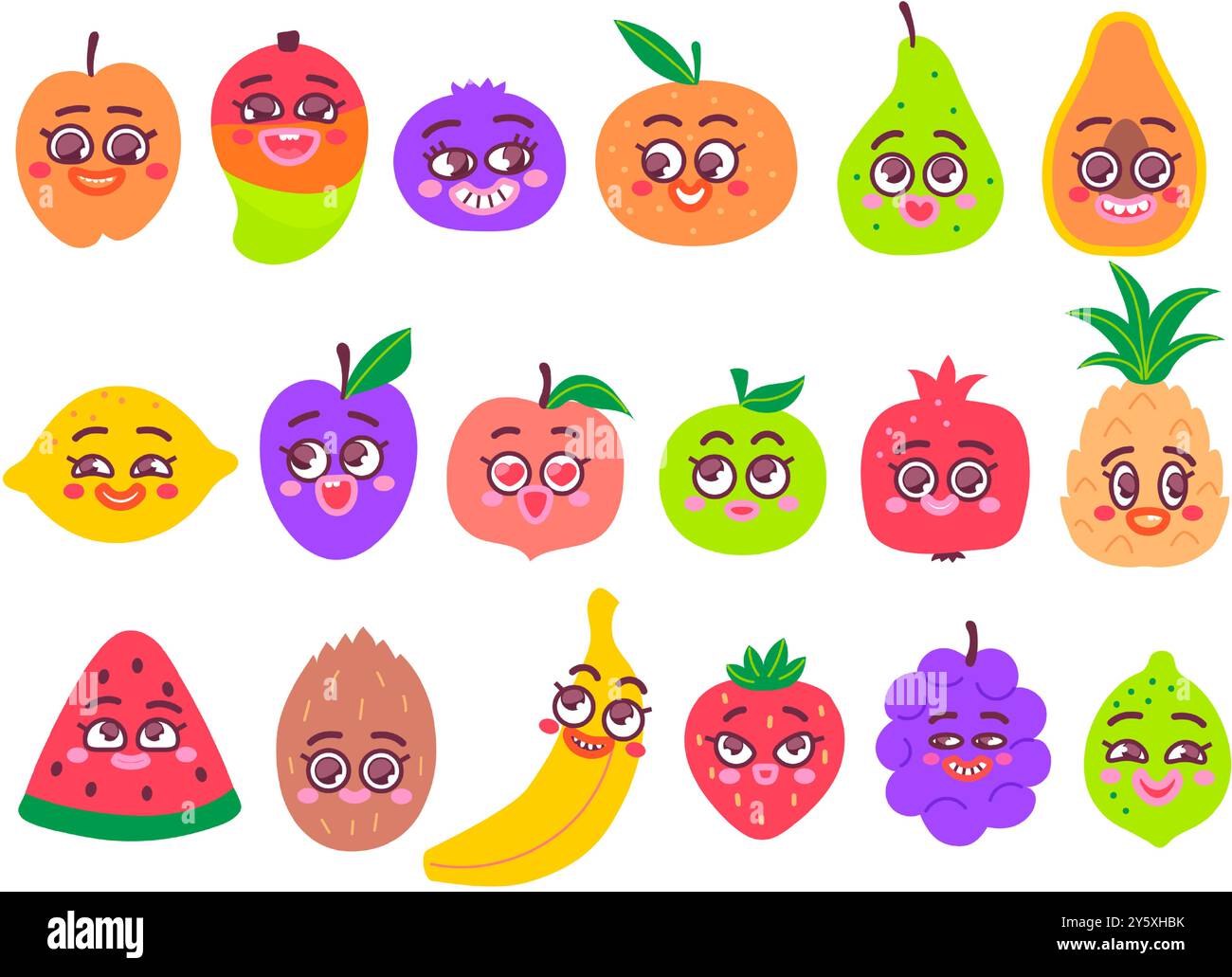 Cartoon fruit mascots. Funny sweet berries and fruits with cute faces ...