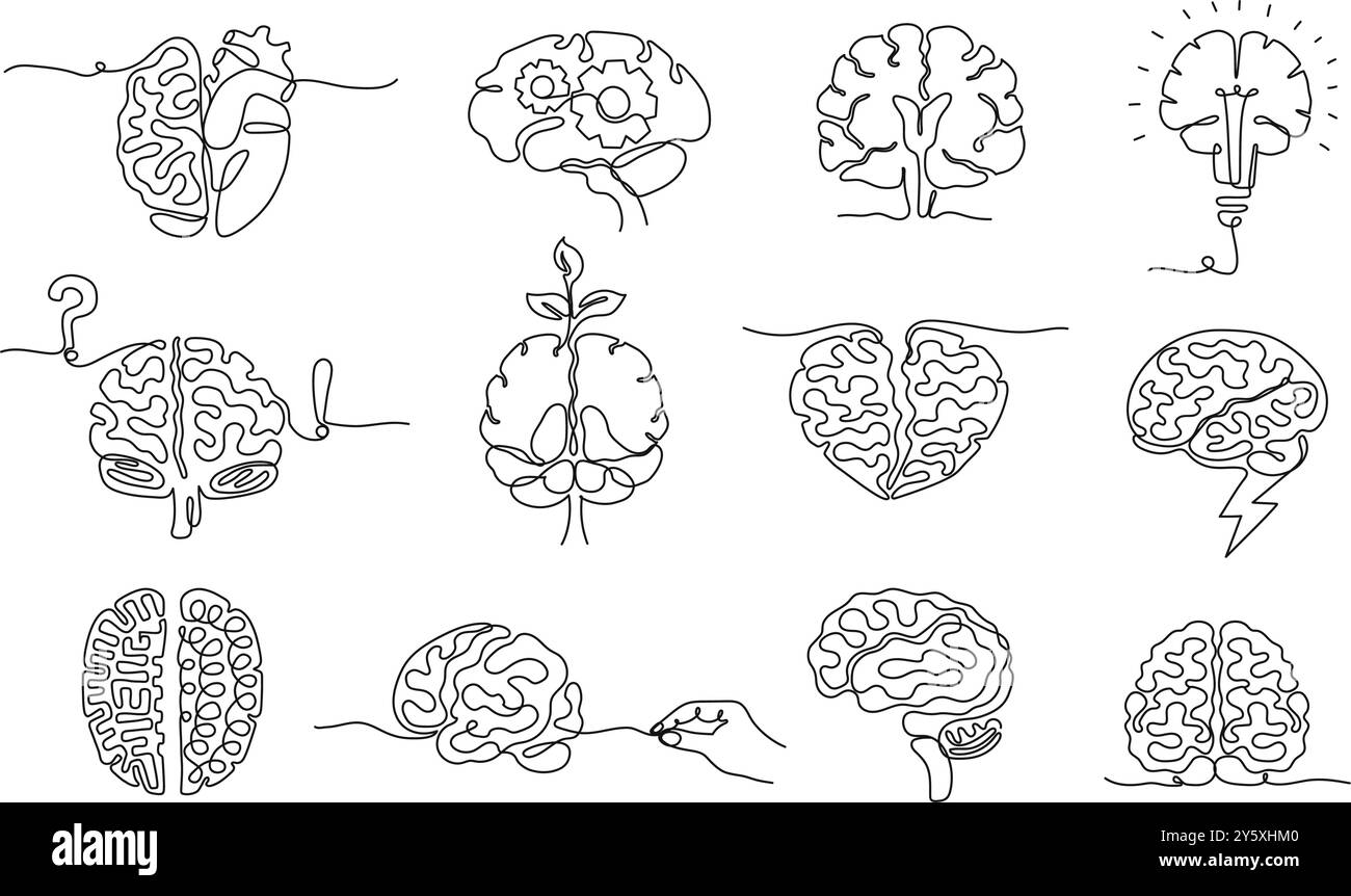 One line continuous human brains. Innovation growth, mental health ...