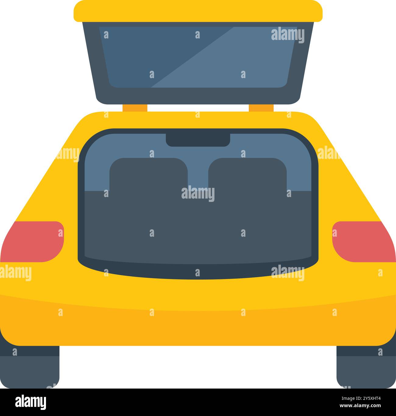Yellow car with open trunk and roof luggage box, back view Stock Vector ...