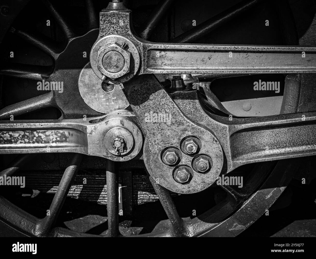 Close up on coupling rods on a restored engine at the heritage ...