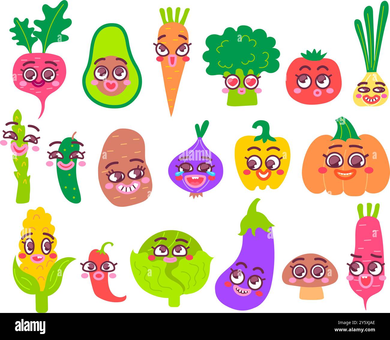 Cartoon vegetable mascots. Funny fresh vegetables with cute faces and ...