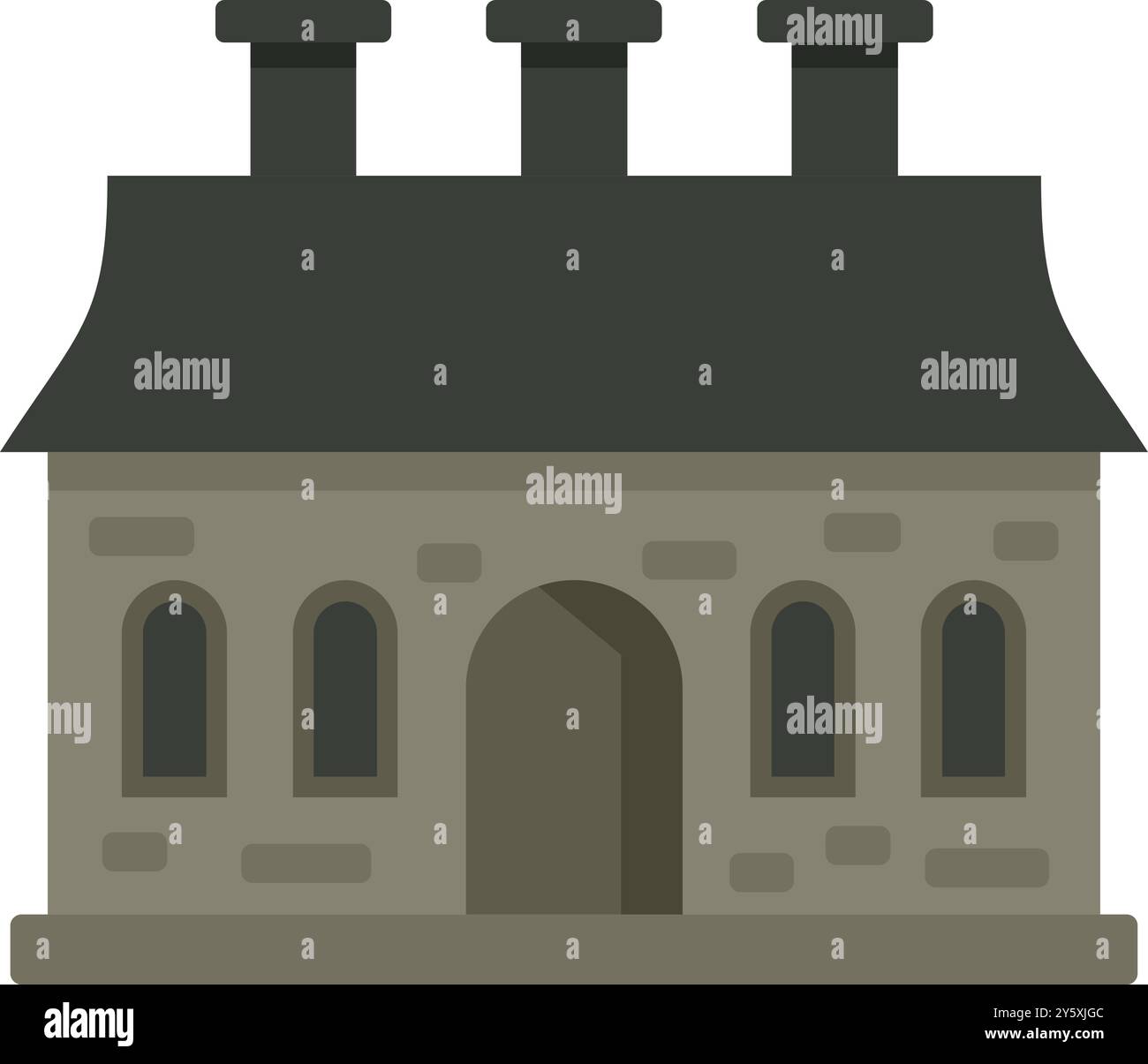Simple vector illustration of an old stone house with three chimneys ...