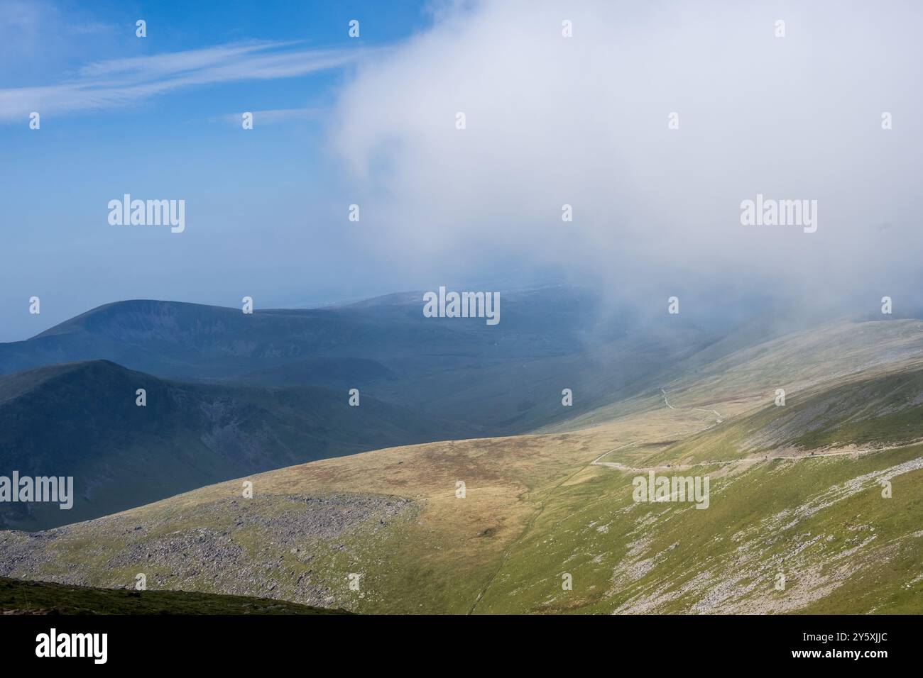 View from the train of the Snowdonia mountains from the train on the ...