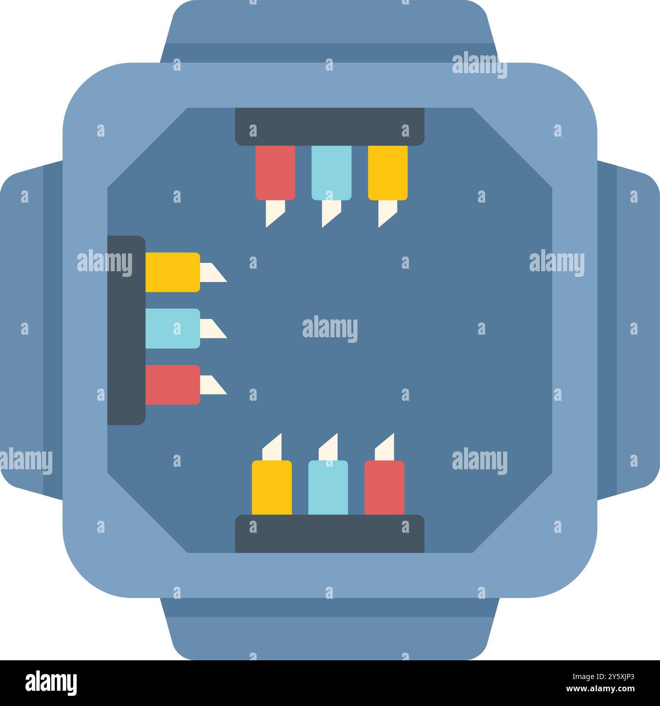 Opened empty junction box with cable connectors for electric wires ...