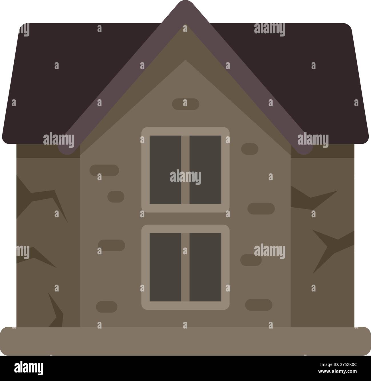 Simple vector illustration of an old abandoned house with a damaged facade, isolated on white ...