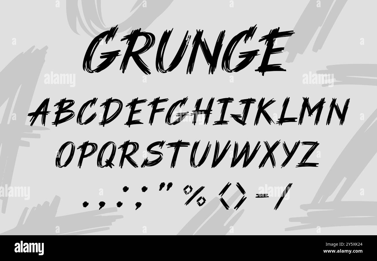Grunge brush font. Alphabet with brush stroke effect, rock graffiti ...