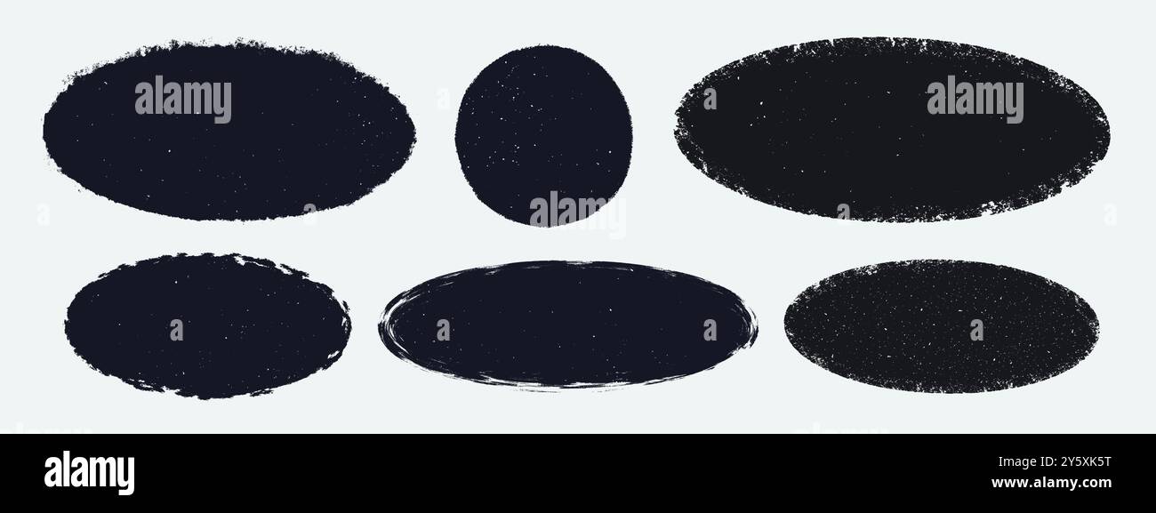 Rough edges oval vector shapes. Grunge black vintage oval paint stain ...