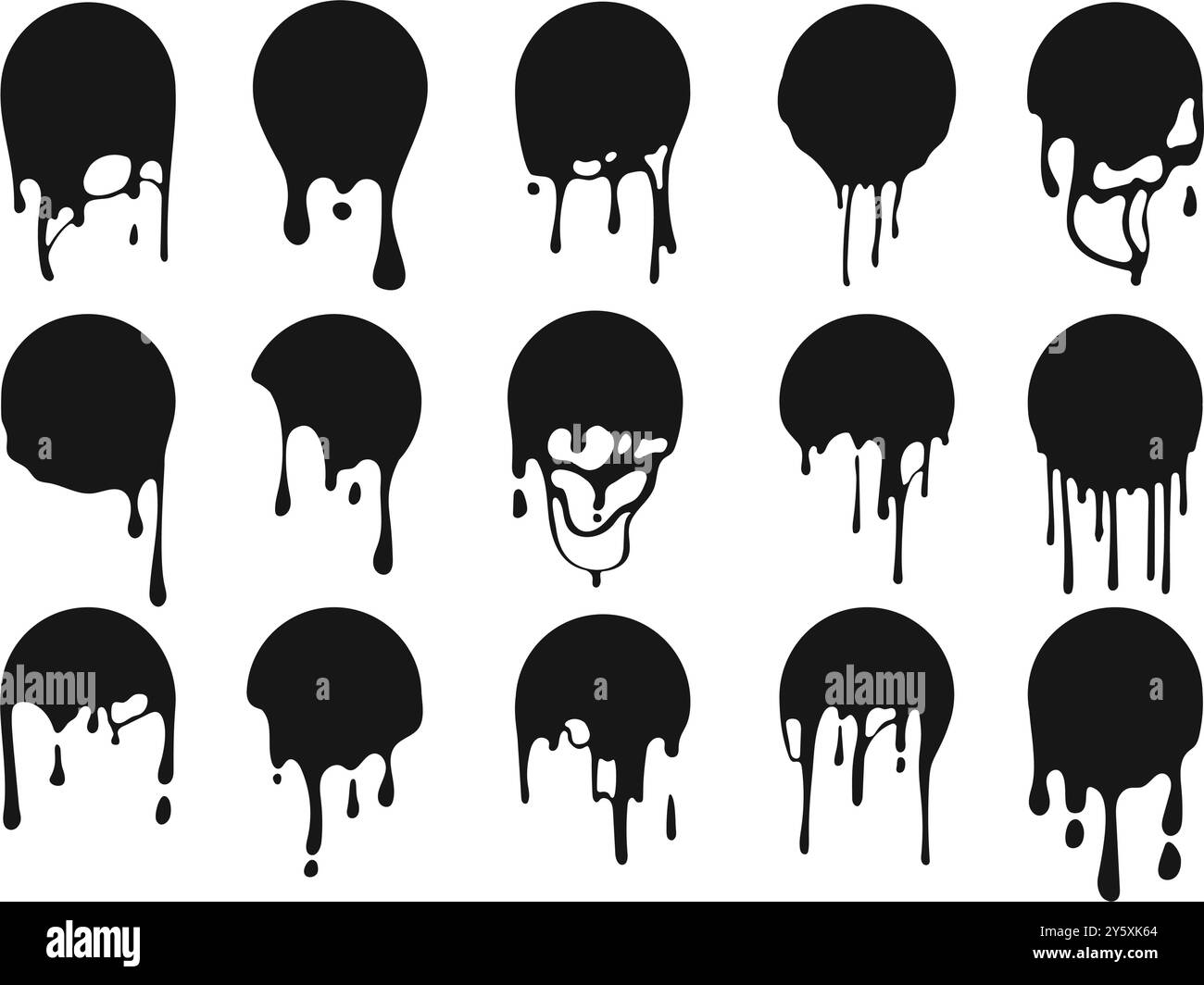 Melted circle. Paint drip splatter, melt stickers and liquid round ...