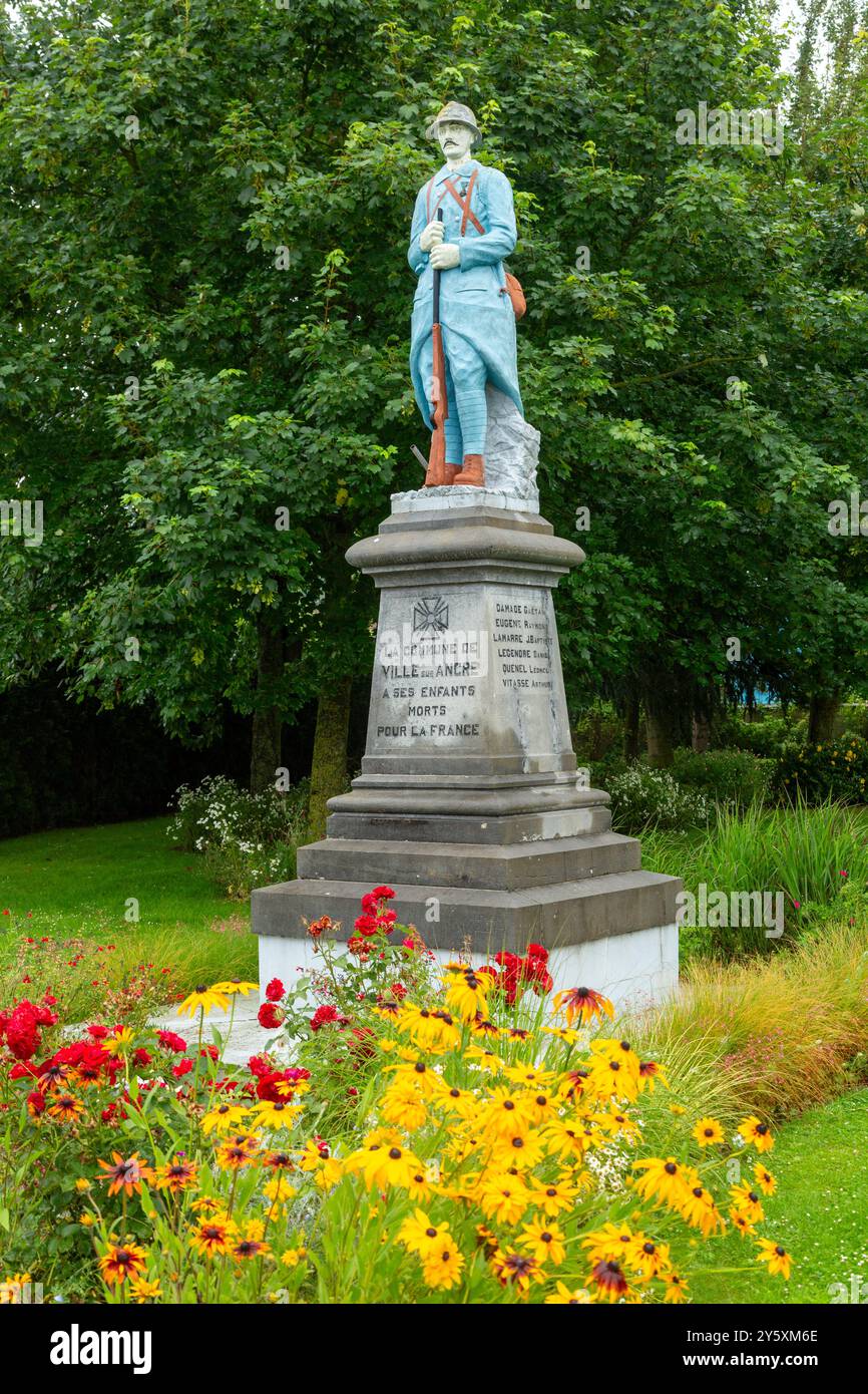 WW1 french village war memorial Ville-sur-Ancre, Somme, France Stock ...