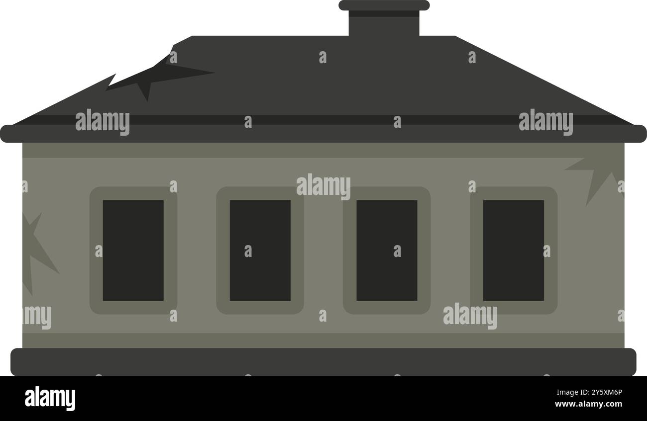 Illustration of an abandoned house showing damage from a natural ...