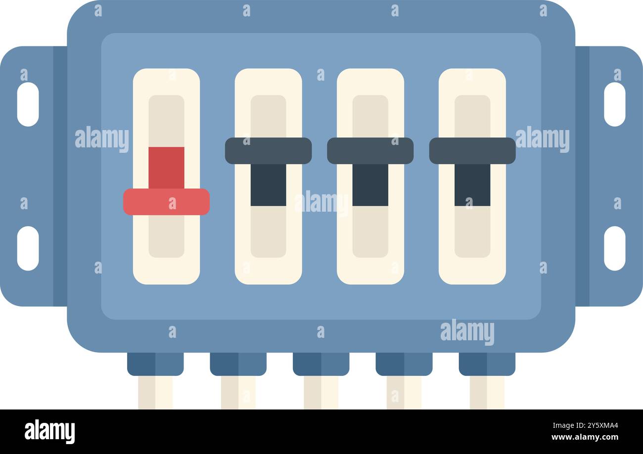 Electrical fuse box managing power supply with switches in on and off ...