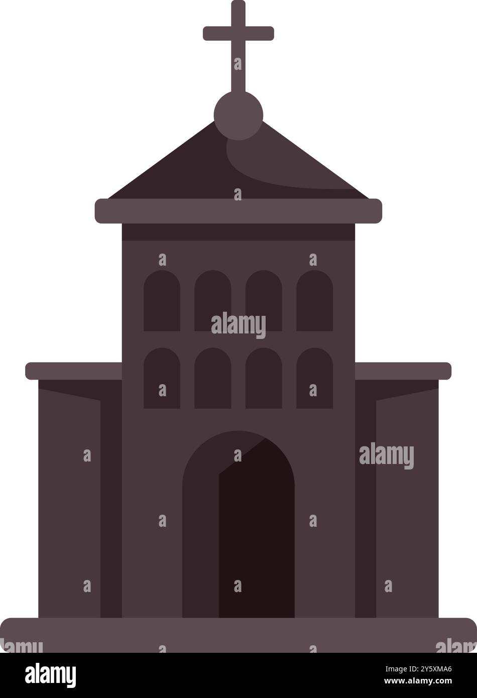 Flat vector illustration of a medieval stone church building facade ...