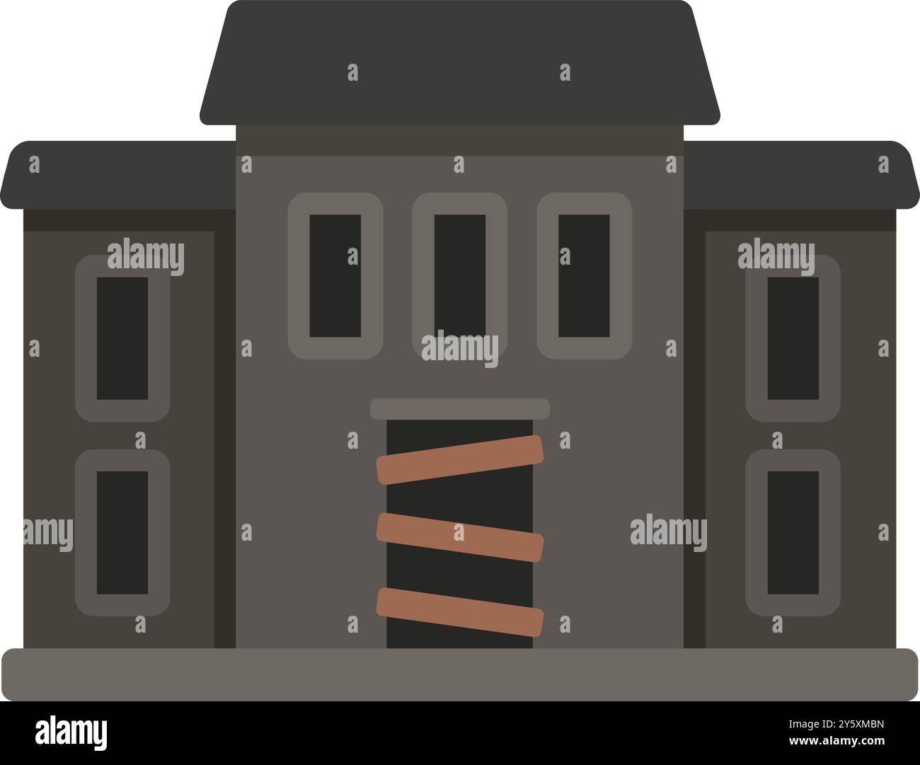 Illustration of an abandoned building with boarded up doors and windows ...