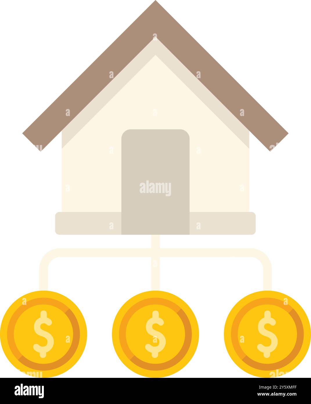 Simple vector illustration of a house standing on three piles of coins ...