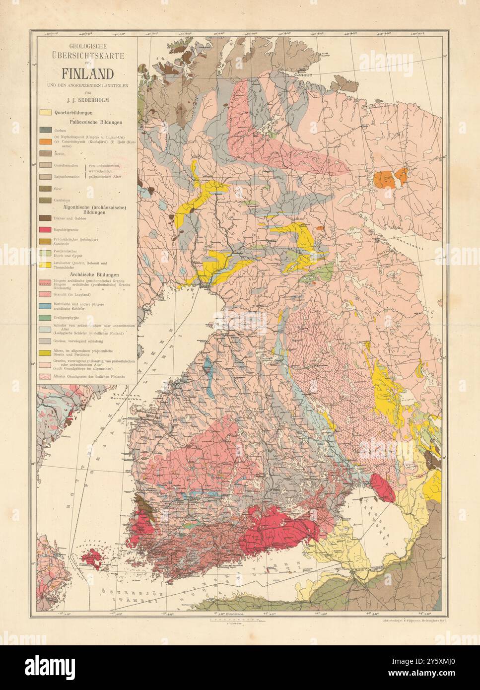 Geologische Übersichtskarte von Finland. Geological Map by J.J ...