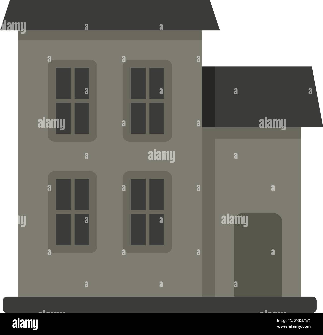 Simple vector illustration of a two story gray building, isolated on a ...