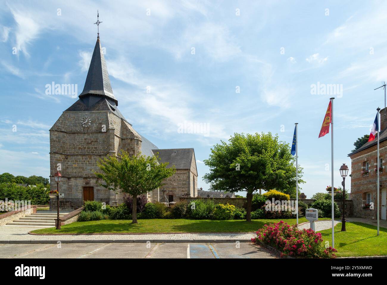 The Church in the small village of Auberville-la-Manuel on the Eurovelo ...