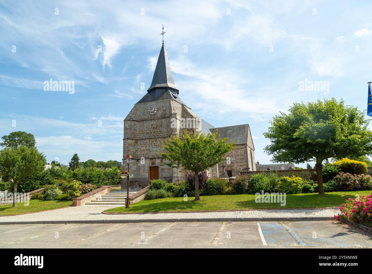 The Church in the small village of Auberville-la-Manuel on the Eurovelo ...