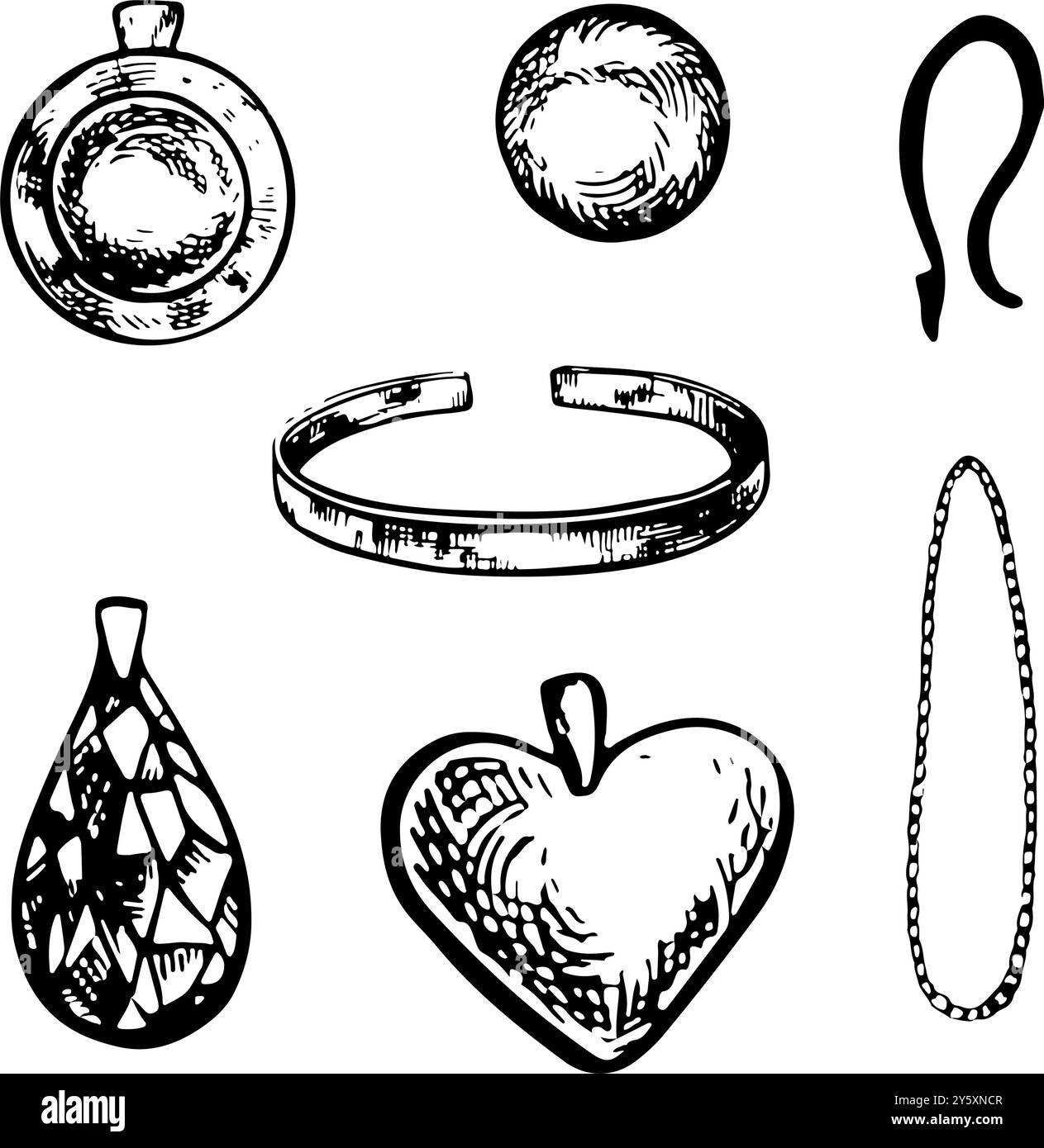 A set of jewelry items pendants, jewelry bracelet, chain, bead. A black ...