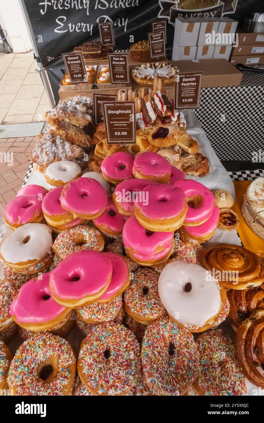 England, Kent, Faversham, Faversham Street Market, Bakery Store display ...