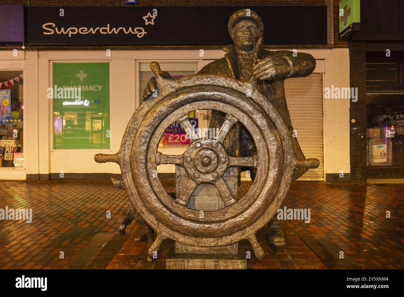 England, Kent, Sittingbourne, Statue of Sculpture titled "The Bargeman ...