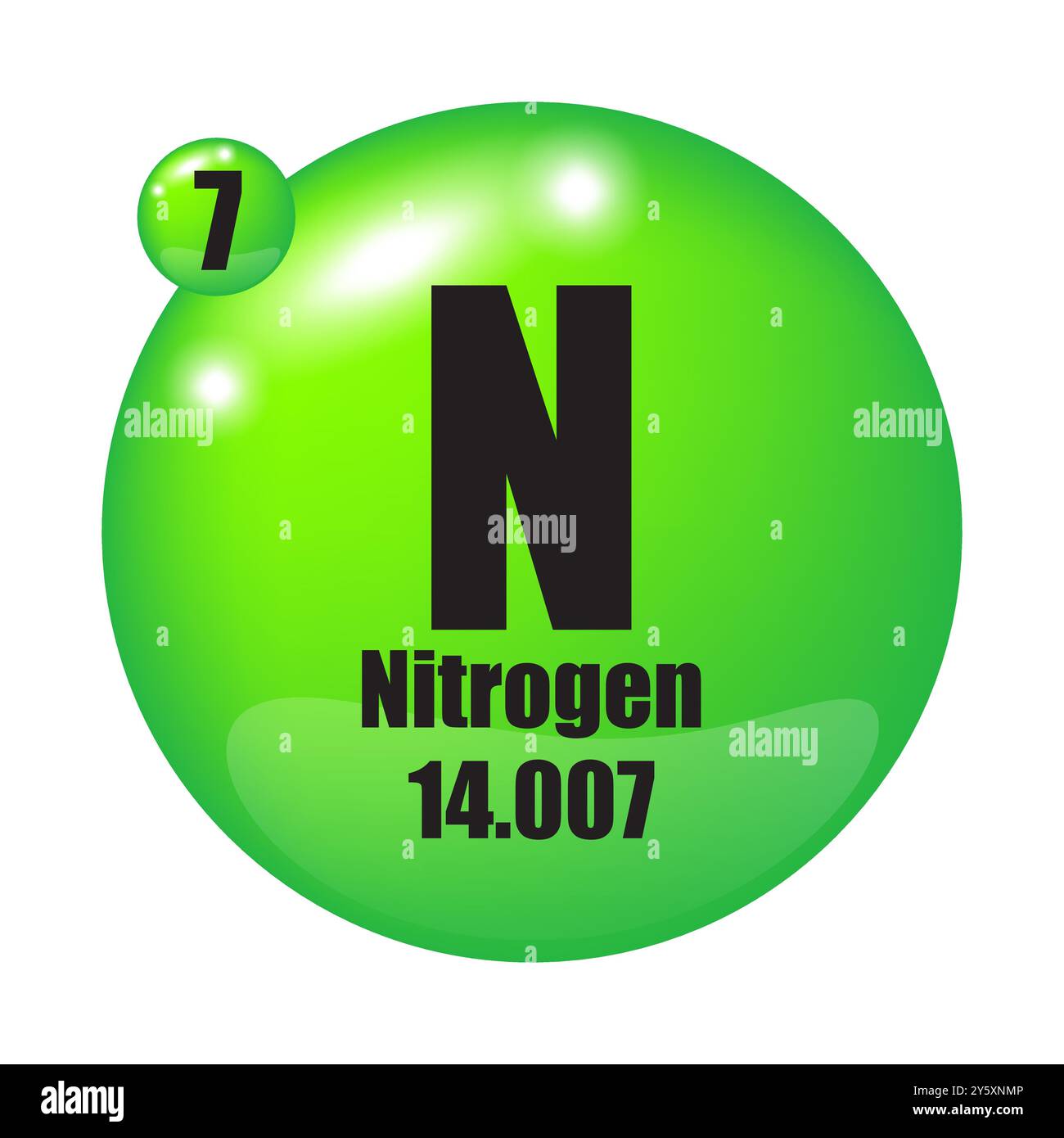 Nitrogen element icon. Atomic number 7. Atomic mass 14.007. Green ...